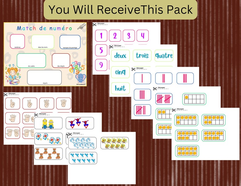 French Number Matching Activity 1 to 10 Montessori Counting Practice ...