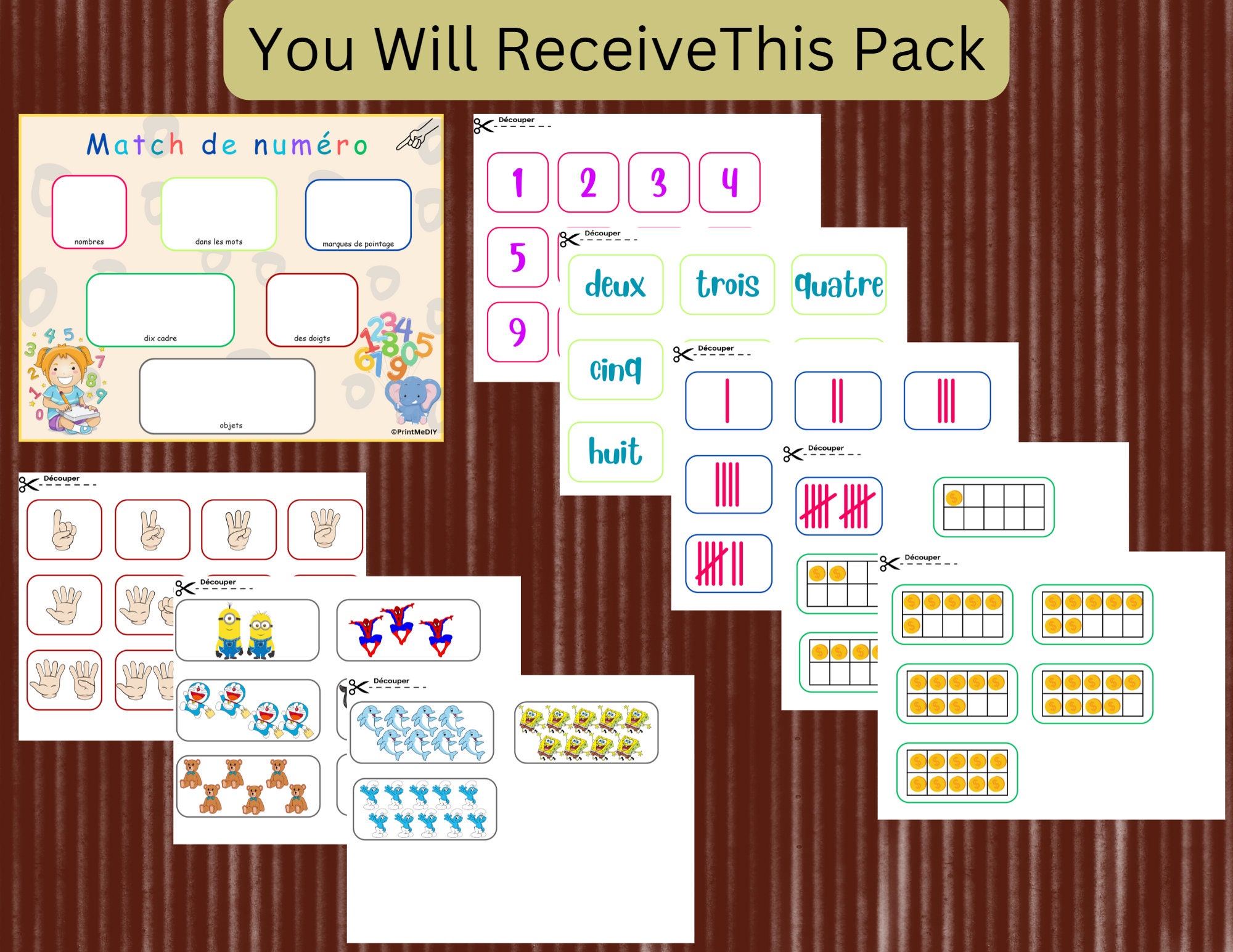 French Number Matching Activity 1 to 10 Montessori Counting Practice ...