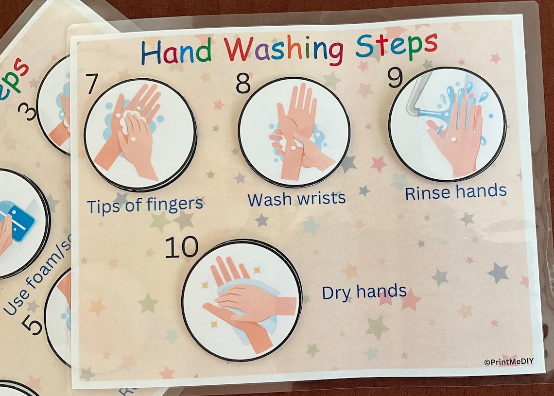 Montessori Hand Washing Steps, Kids Bathroom Educational Printable ...
