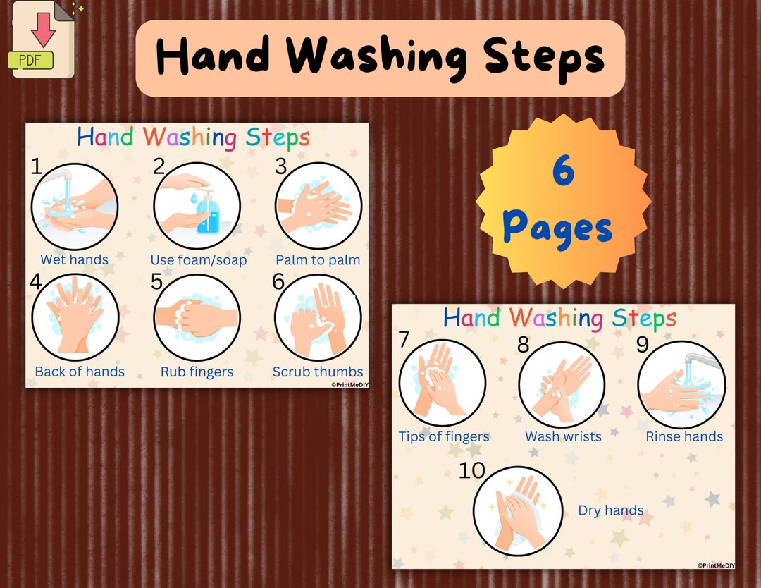 Montessori Hand Washing Steps, Kids Bathroom Educational Printable ...