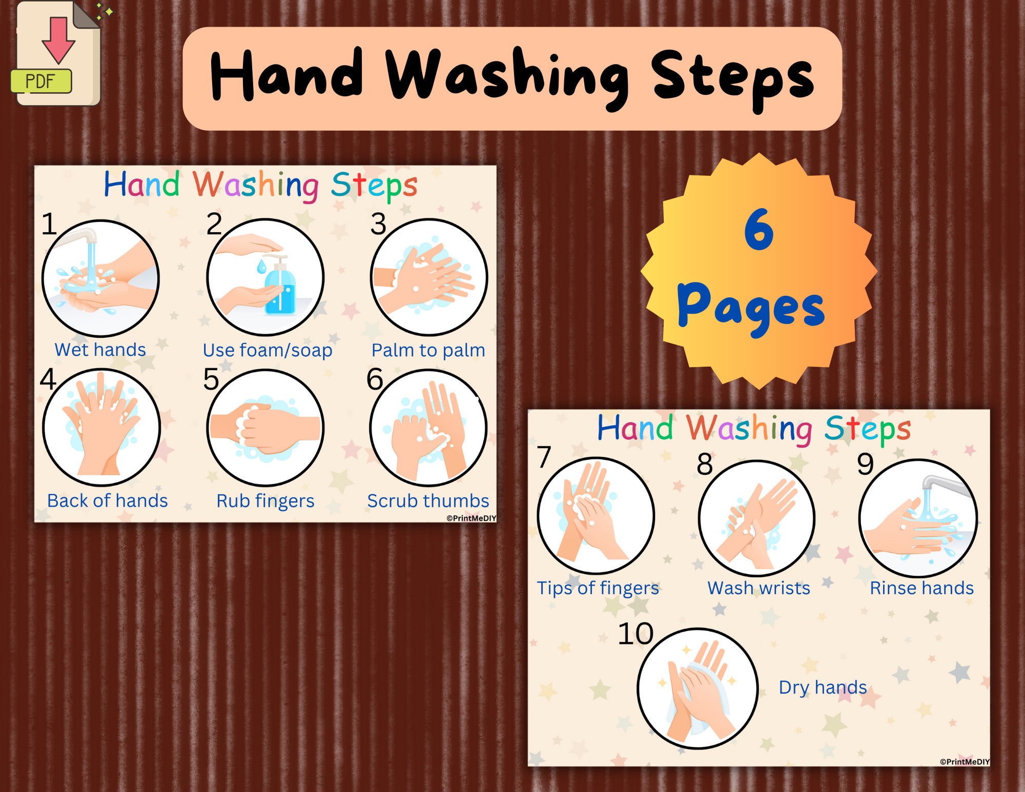 Montessori Hand Washing Steps, Kids Bathroom Educational Printable ...
