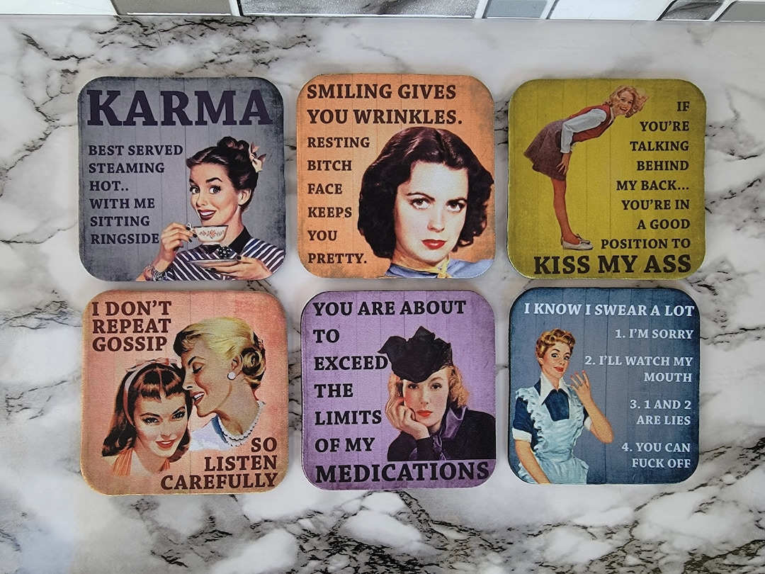 Sarcastic Coasters Set: Funny Retro Humor Coasters for Women - Etsy