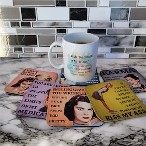 Sarcastic Coasters Set: Funny Retro Humor Coasters for Women - Etsy