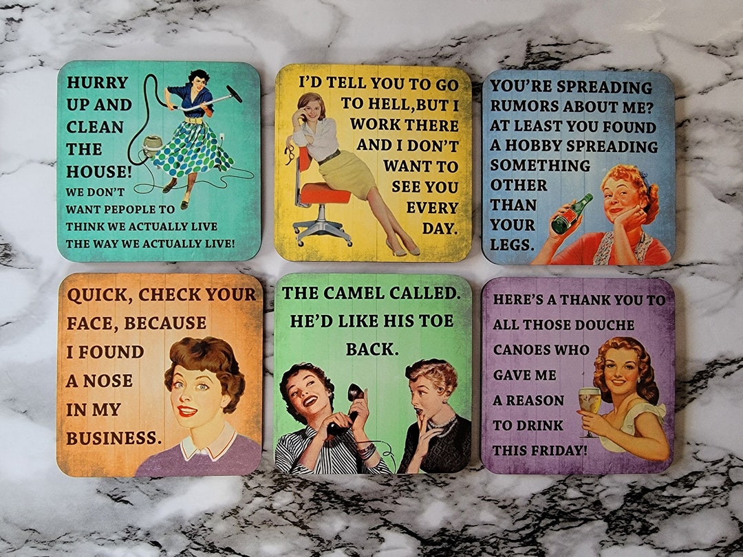Funny Sarcastic Coaster Set: Retro Woman Humor - Etsy