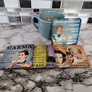 Sarcastic Coasters Set: Funny Retro Humor Coasters for Women - Etsy