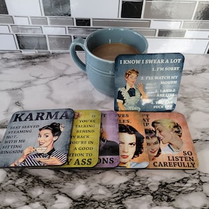 Sarcastic Coasters Set: Funny Retro Humor Coasters for Women - Etsy
