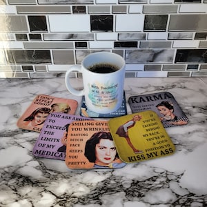 Sarcastic Coasters Set: Funny Retro Humor Coasters for Women - Etsy