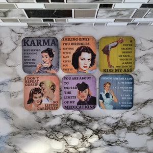 Sarcastic Coasters Set: Funny Retro Humor Coasters for Women - Etsy