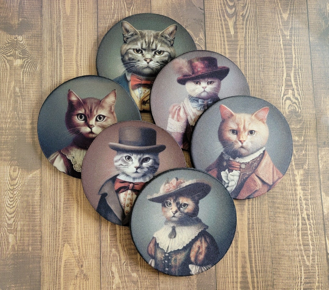 Victorian Cat Portrait Coasters - Set of 6 Drink Coasters - Etsy