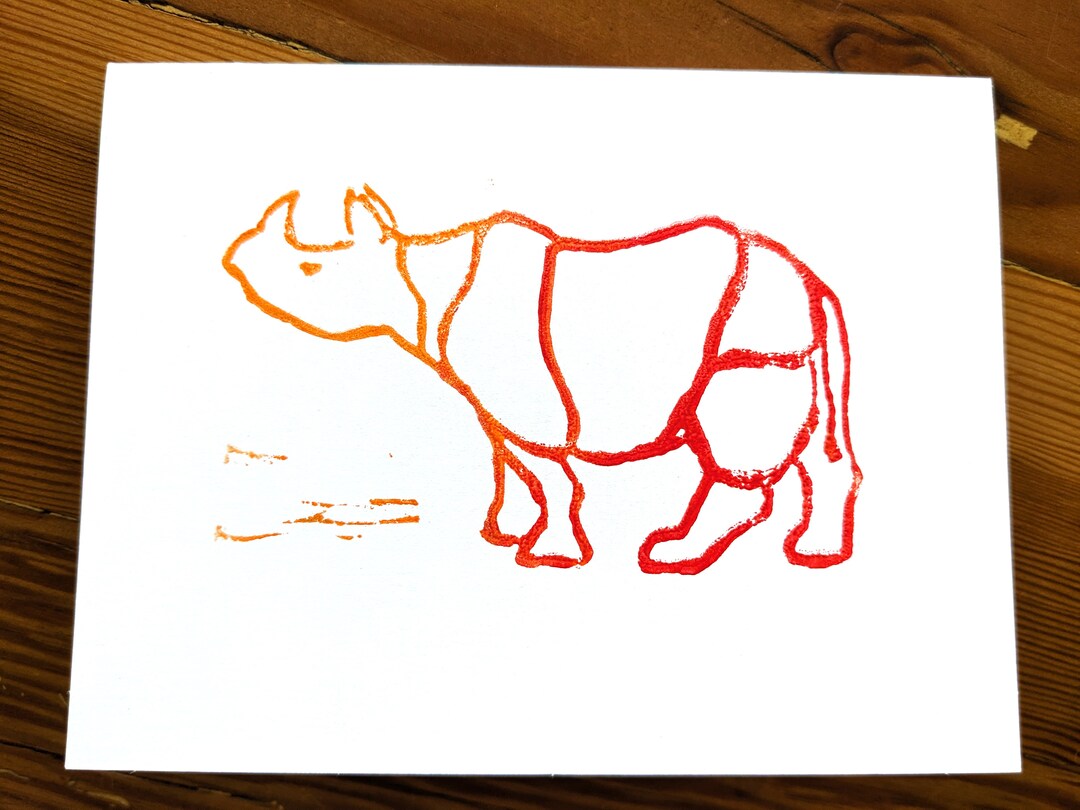 Rhinoceros Block Print Note Cards Hand Printed Blank - Etsy