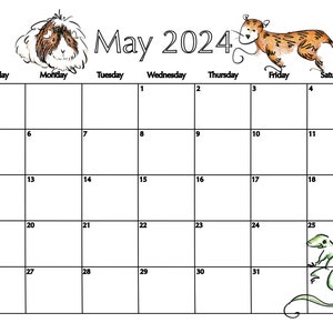 2024 Printable Calendar With 12 Original Whimsical Animal Illustrations ...
