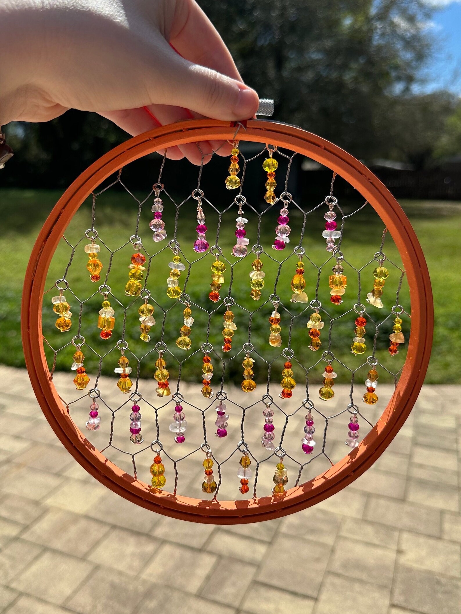 Chicken Wire Beaded Suncatcher Handmade Suncatcher Embroidery Hoop Sun ...