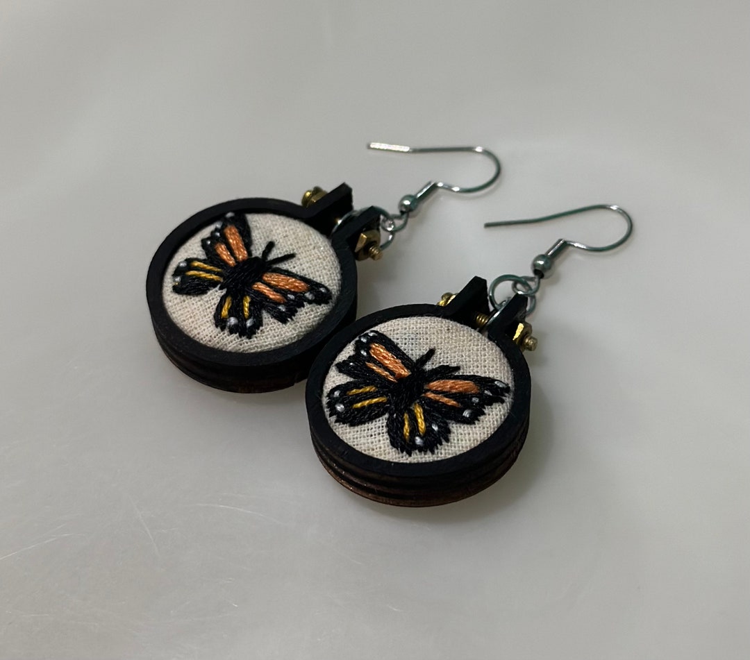 Hand Embroidered Monarch Butterfly Earrings-mini Embroidery Hoops ...