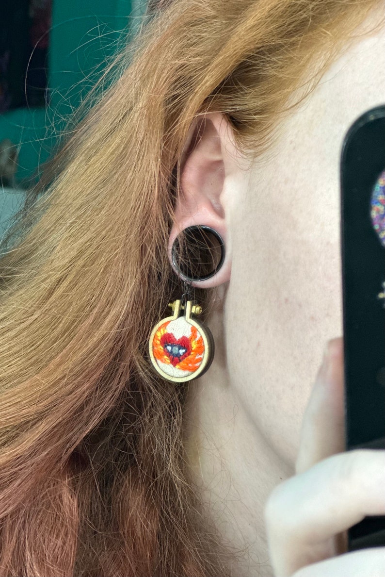 Hand Embroidered Sacred Heart Gauges Mini Embroidery Hoops Embroidered ...