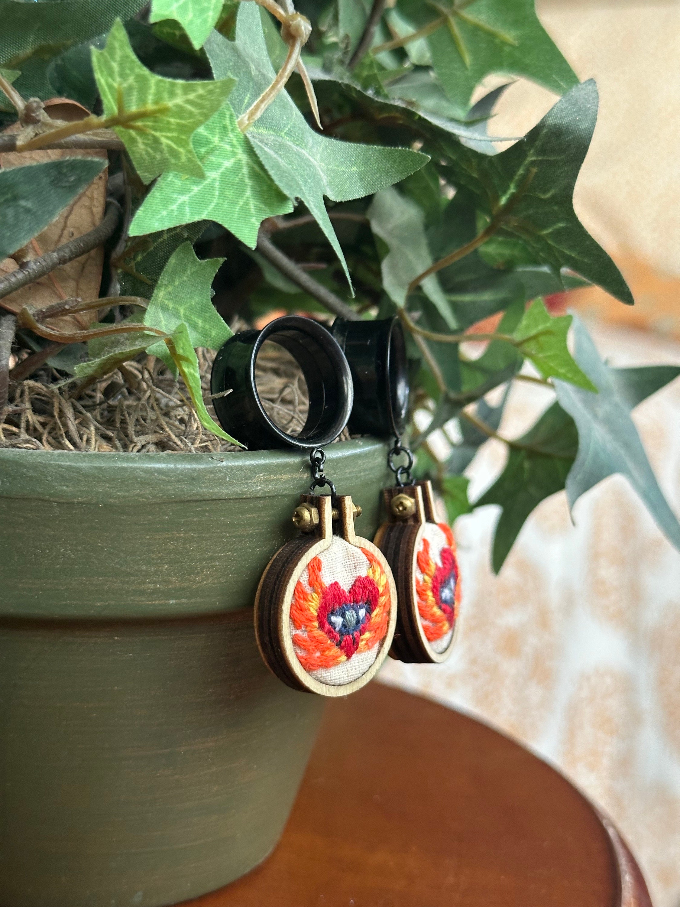 Hand Embroidered Sacred Heart Gauges Mini Embroidery Hoops Embroidered ...