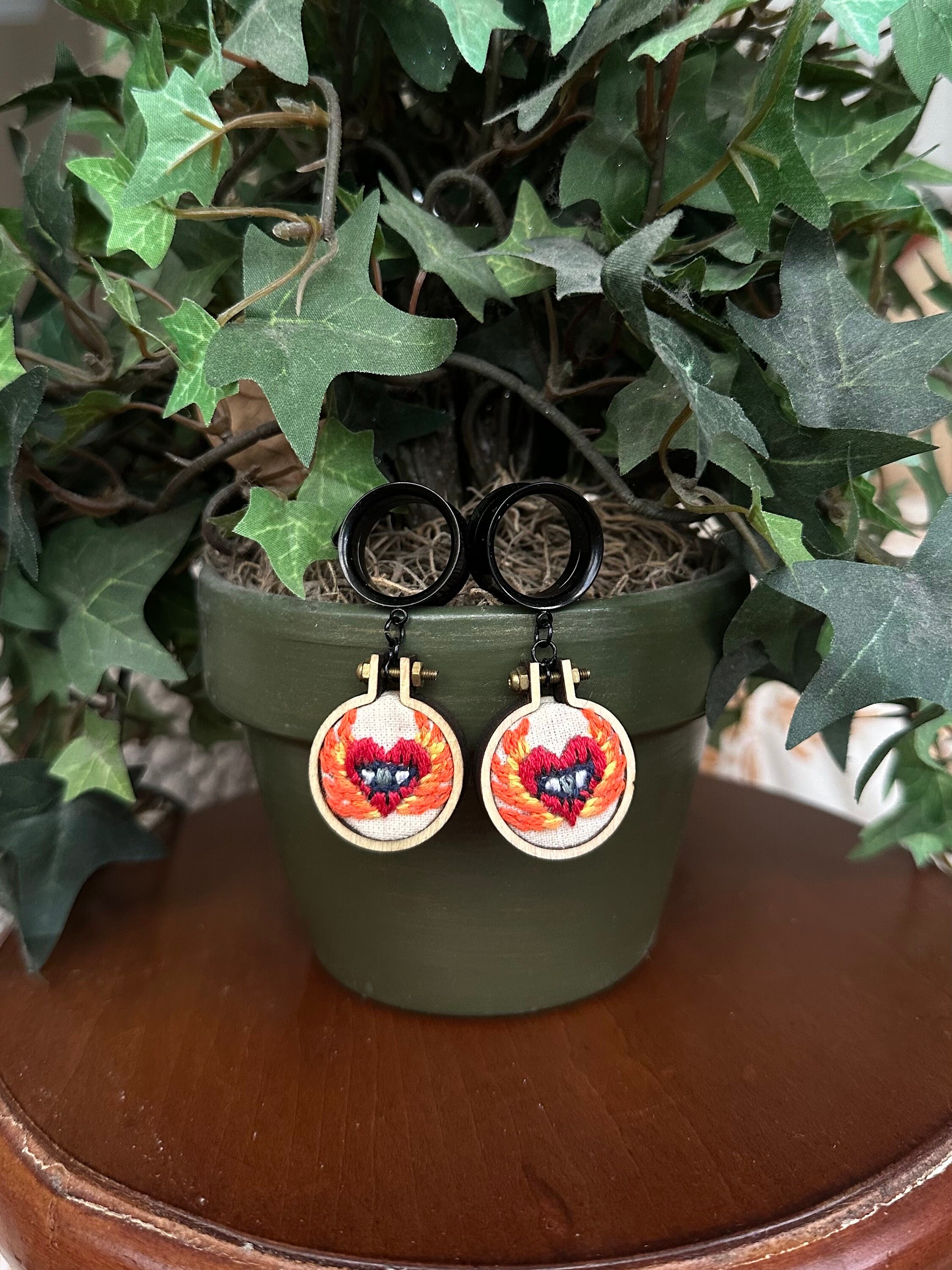 Hand Embroidered Sacred Heart Gauges Mini Embroidery Hoops Embroidered ...