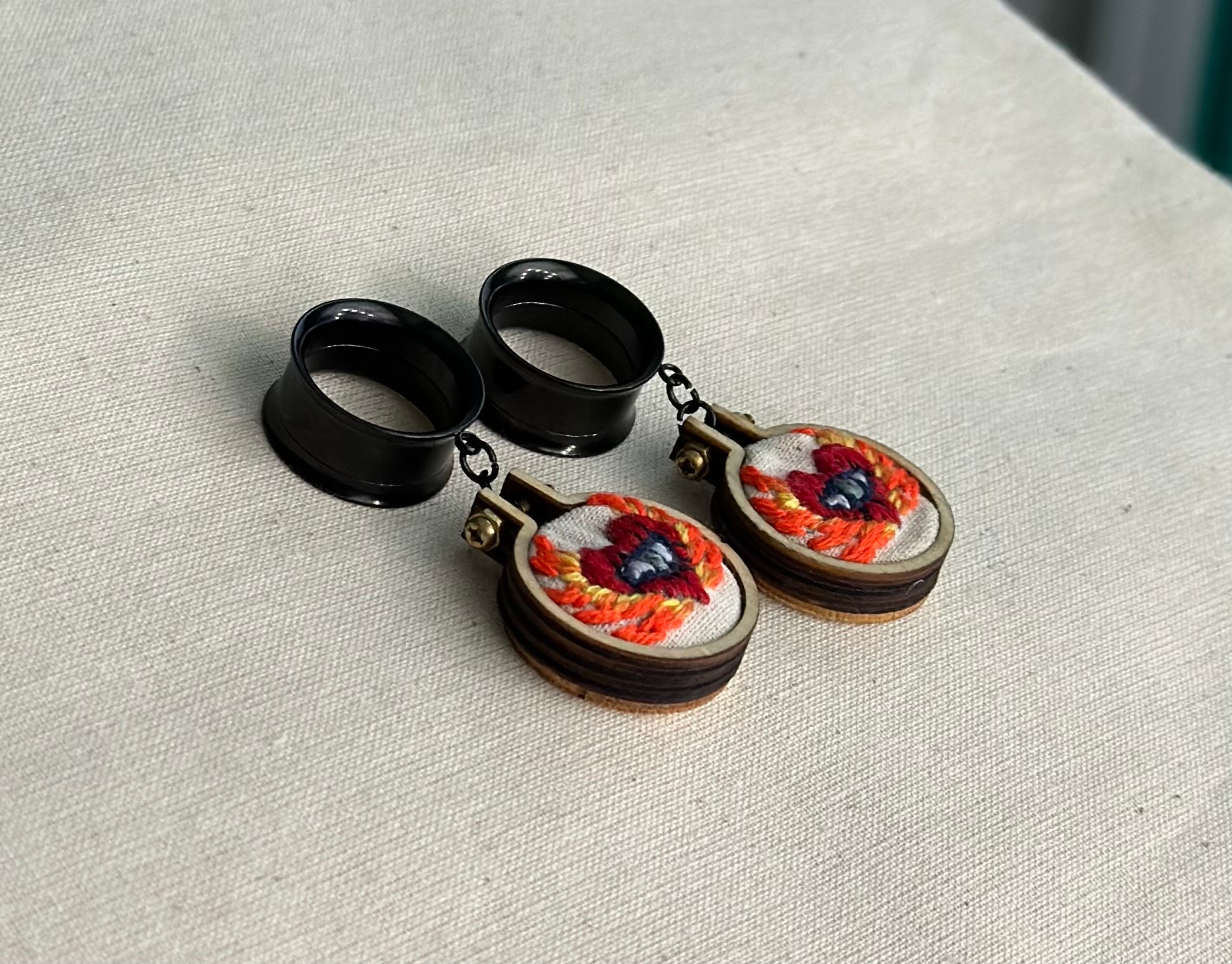 Hand Embroidered Sacred Heart Gauges Mini Embroidery Hoops Embroidered ...