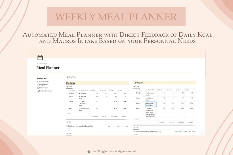 Notion Template Meal Planner Notion Planner Grocery List Kitchen ...