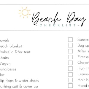 Beach Day Packing List - Etsy