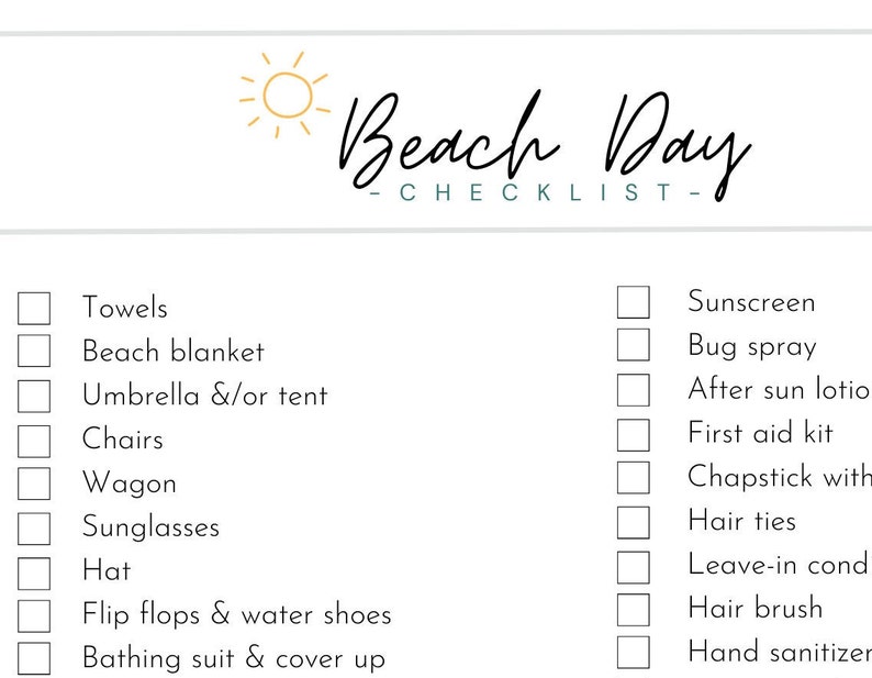 Beach Day Packing List - Etsy