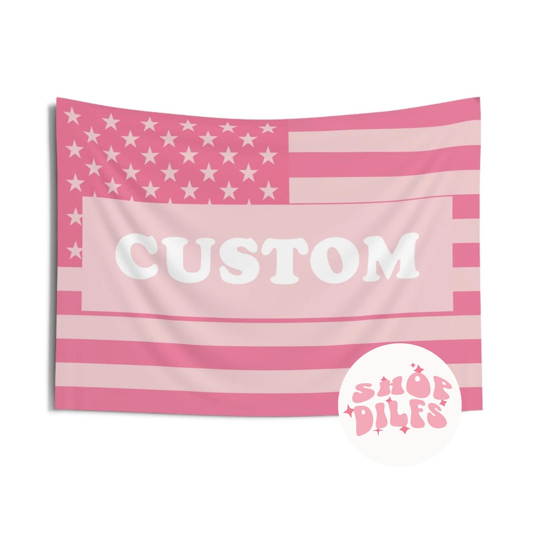 Custom Pink Wall Tapestry American Flag Add Your Personalization Fully ...