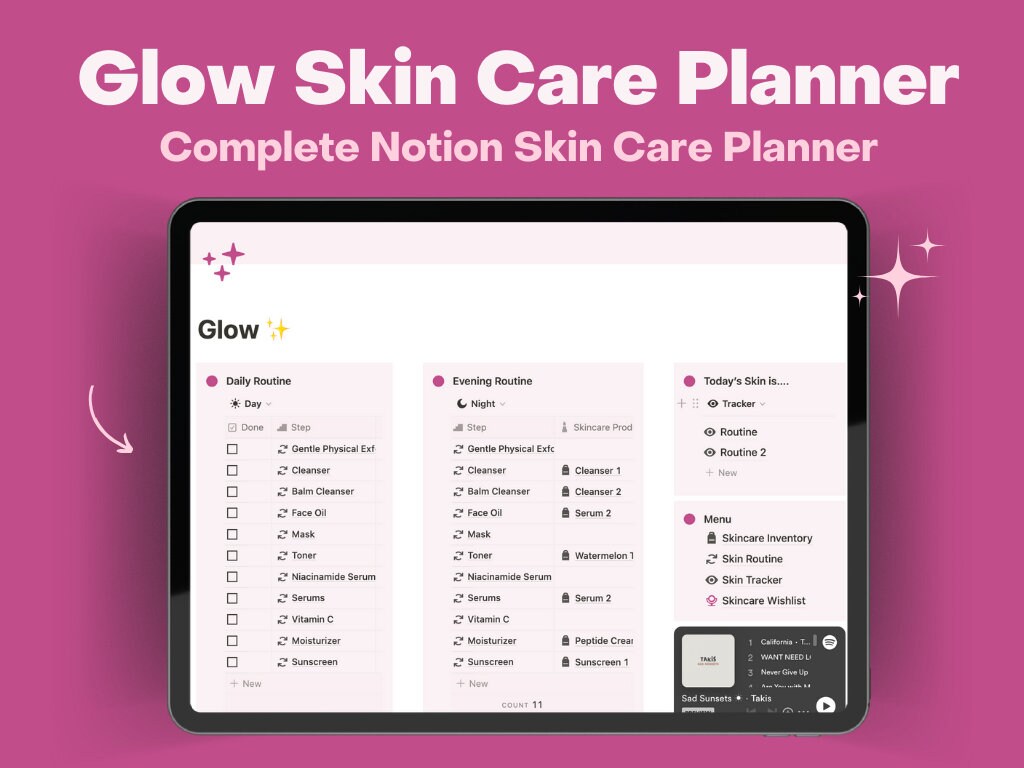 Skincare Tracker Notion Template | Digital Planner & Beauty Tracker ...