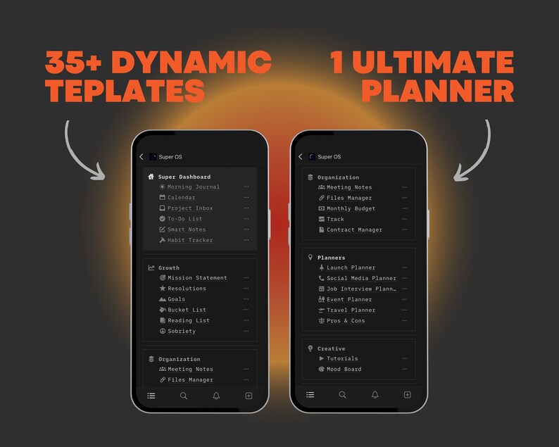 SUPER Dark Mode Notion Dashboard Digital Productivity Planner - Etsy Canada