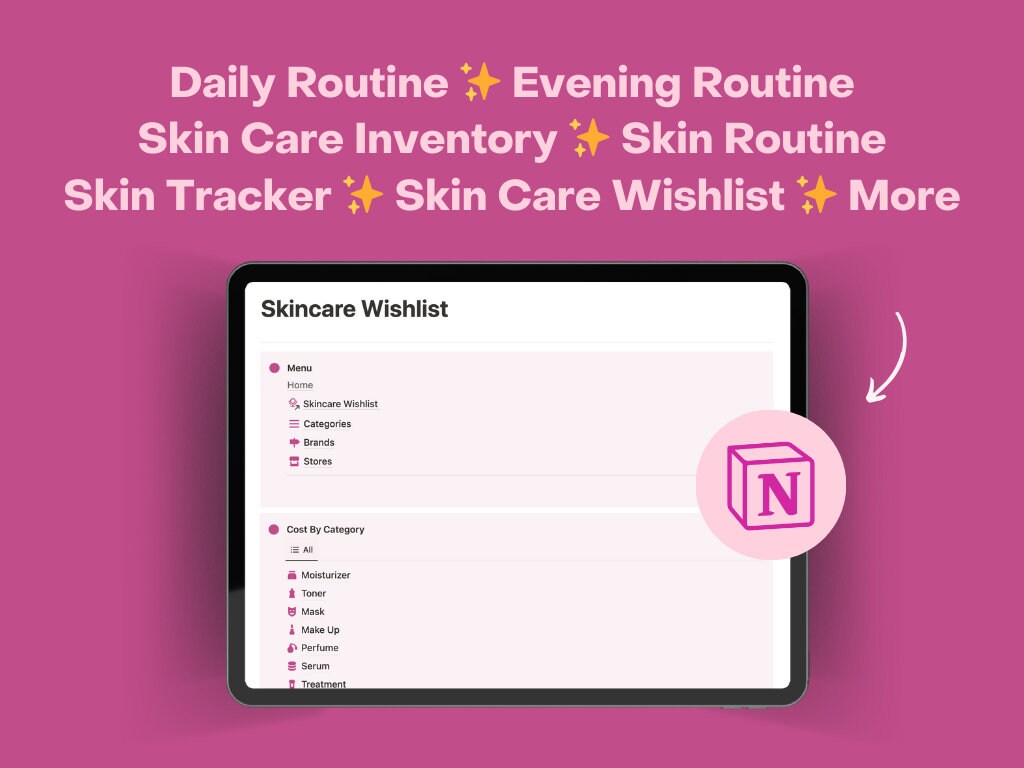 Skincare Tracker Notion Template | Digital Planner & Beauty Tracker ...