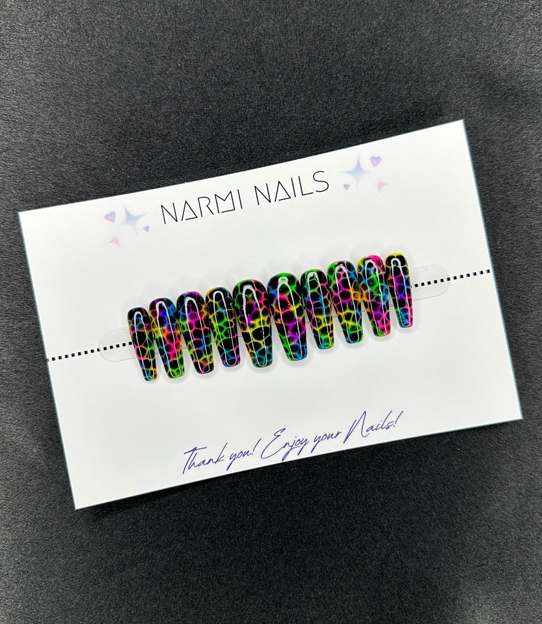 Holographic Rainbow Green Orange Purple Blue Long Coffin Glam Press on ...