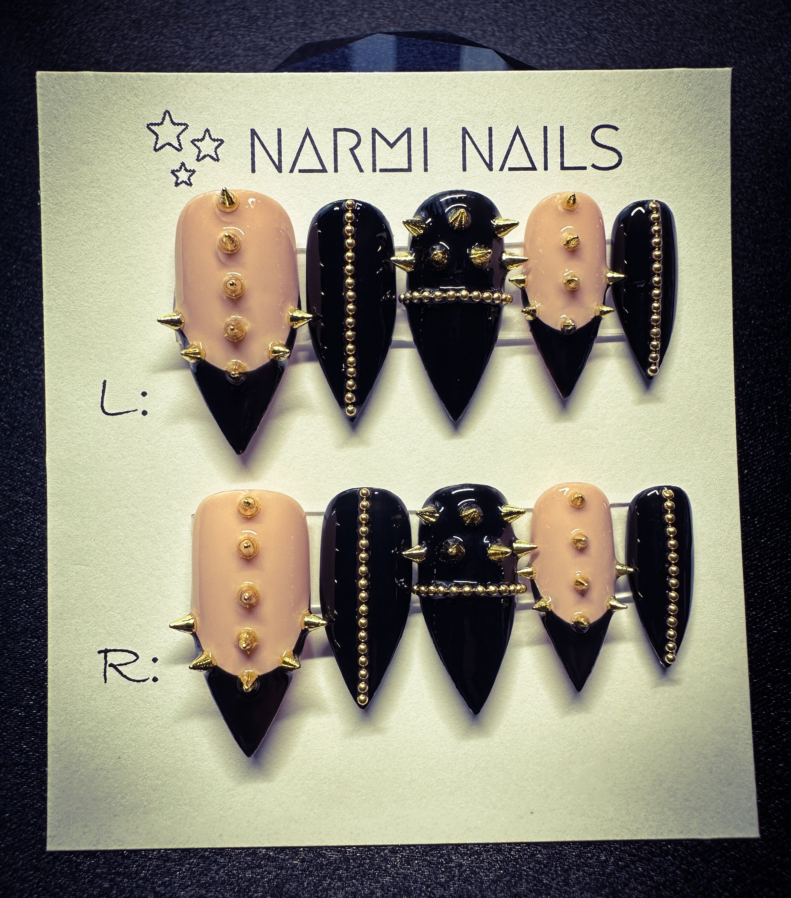 Black Gold Gothic Metal Thorns Chain Rock Style Sharp Stiletto Presson ...