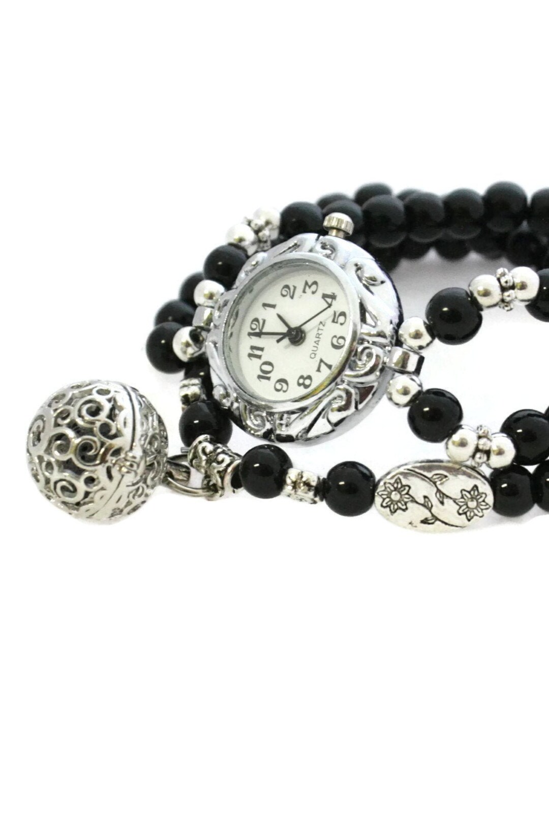 Aromawatch Black Beaded Essential Oil Diffuser Bracelet Watch - Etsy