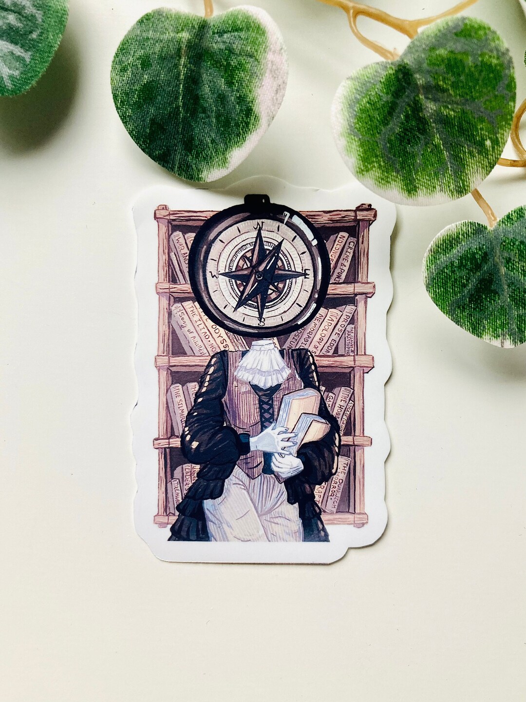 Dark Academia Gothic Compass Head Gouache Painting Sticker - Etsy