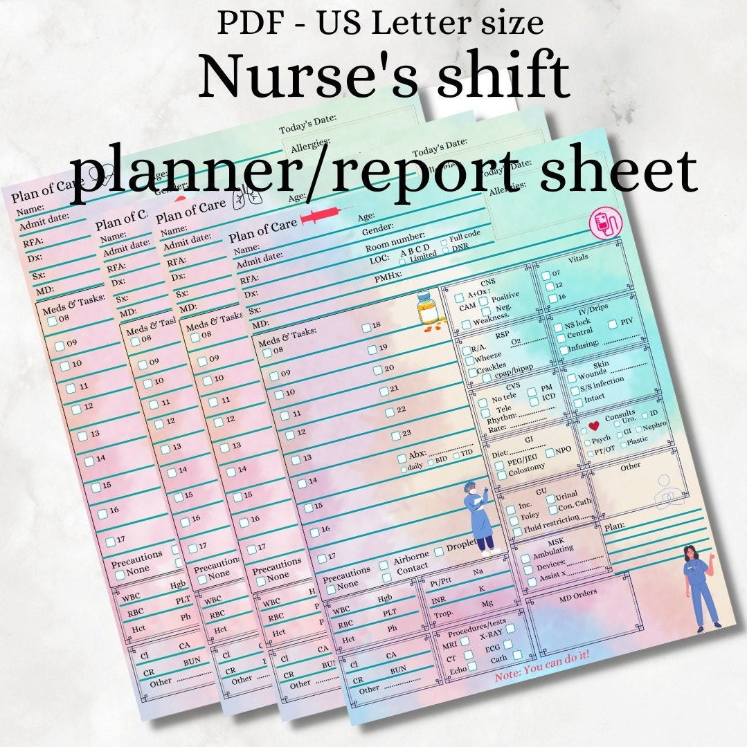 Nurse Report Sheet, Printable, Shift Planner, 4 Pages, Pdf Letter Size ...
