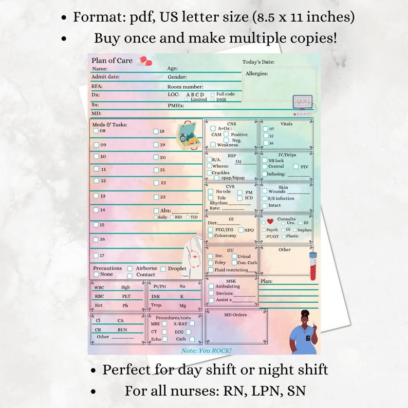 Nurse Report Sheet, Printable, Shift Planner, 4 Pages, Pdf Letter Size ...