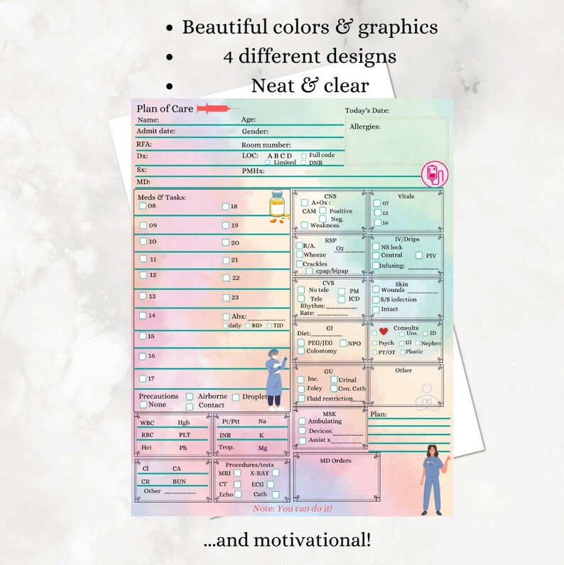 Nurse Report Sheet, Printable, Shift Planner, 4 Pages, Pdf Letter Size ...