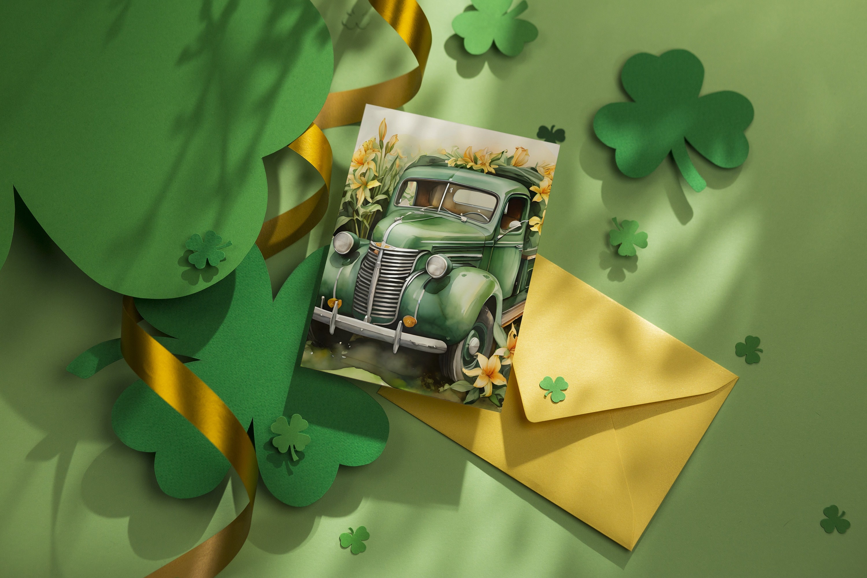Watercolor St. Patrick's Day Truck Clipart, Vintage Green Truck Clipart ...