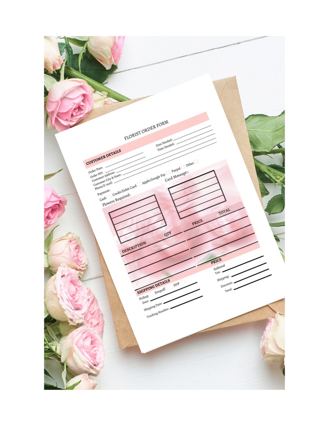 Printable Florist Order Form, Flowers Order Form Template, Florist ...