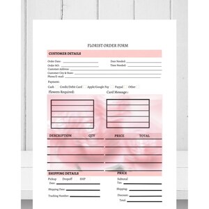 Printable Florist Order Form, Flowers Order Form Template, Florist ...