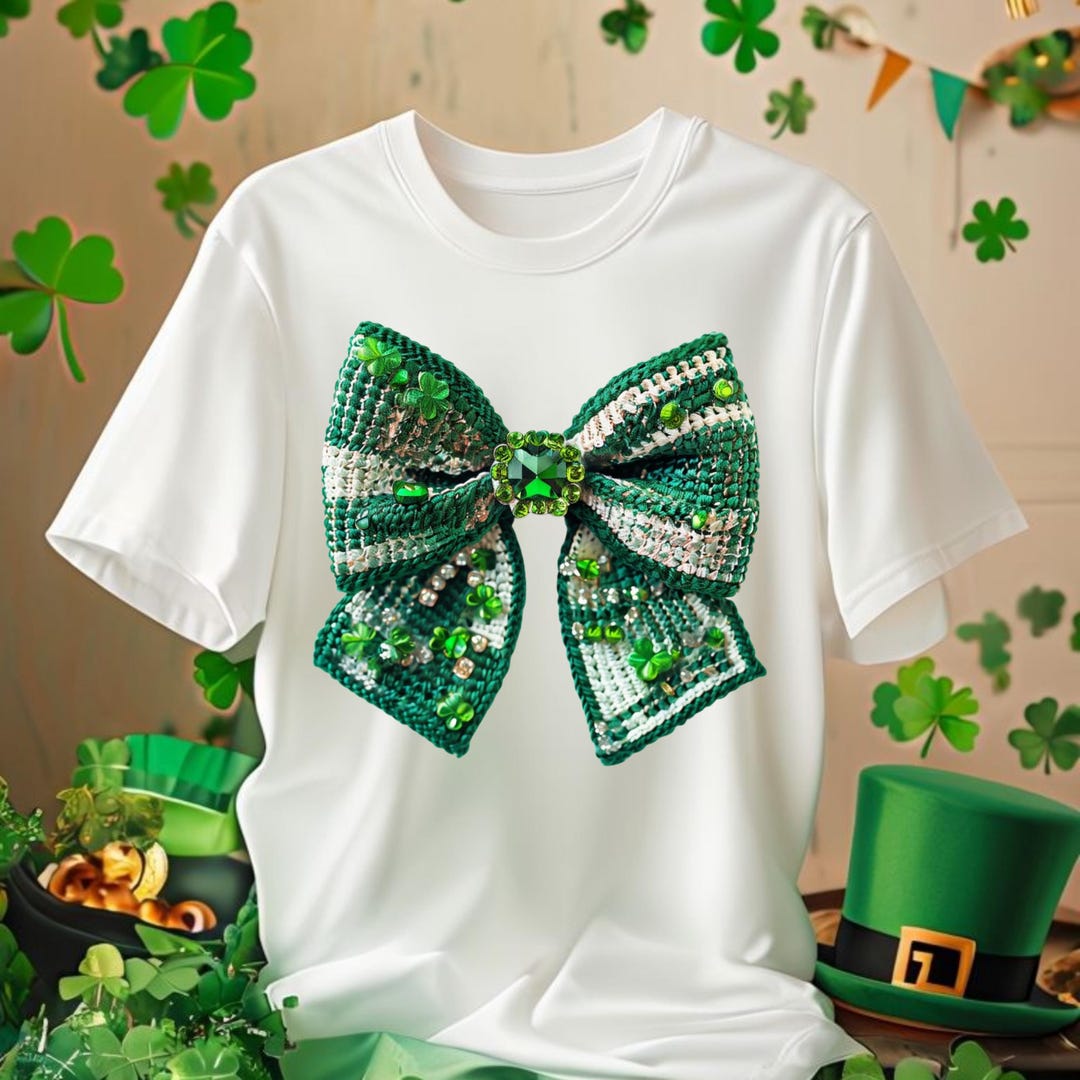 Faux Rhinestone St. Patrick's Day Bow, Coquette Bow PNG, St. Patrick's ...