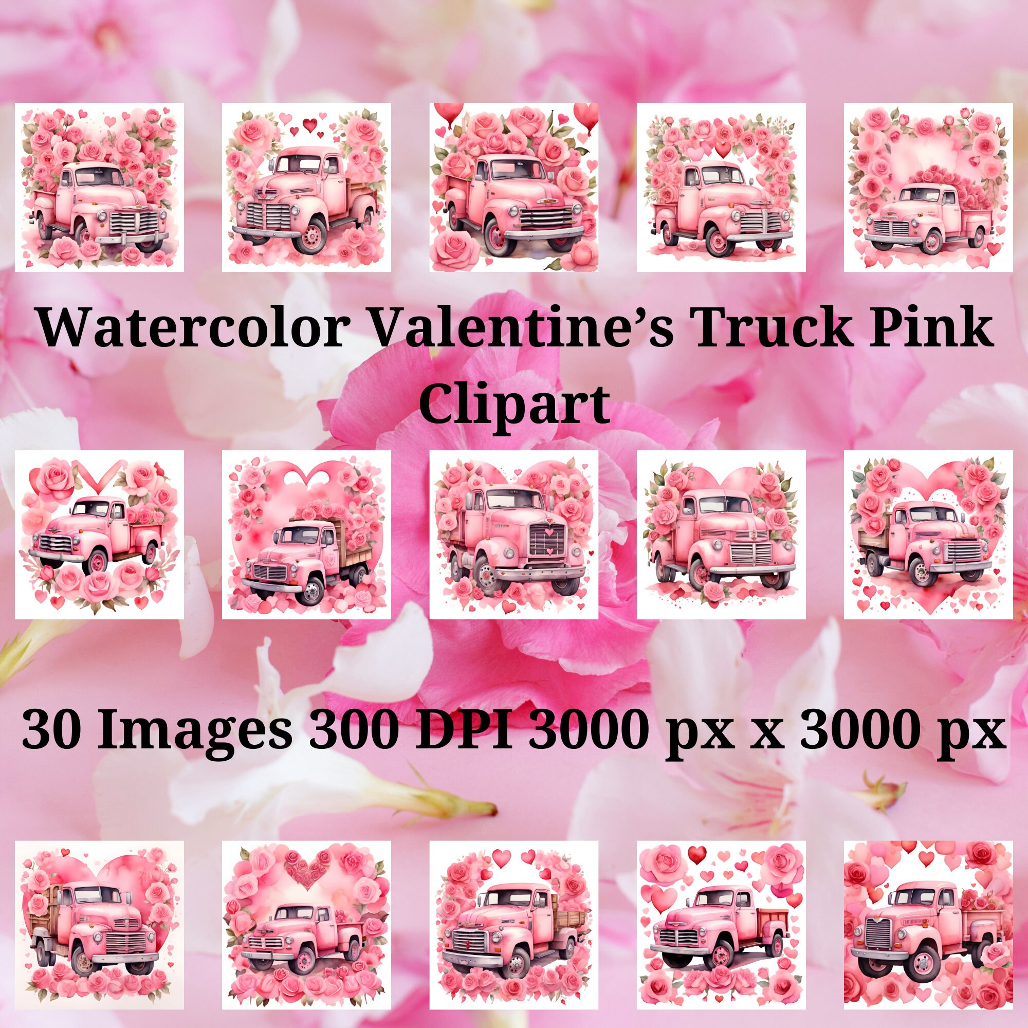 Watercolor Valentine's Day Clipart, Valentine Pink Truck, Valentine ...