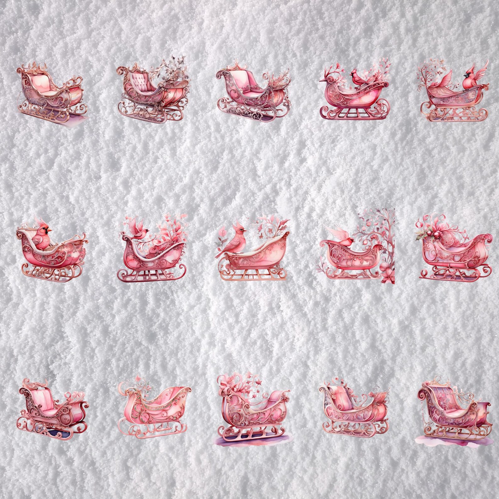 Sleigh Clipart, Christmas Clipart. Christmas PNG Bundle. Watercolor ...