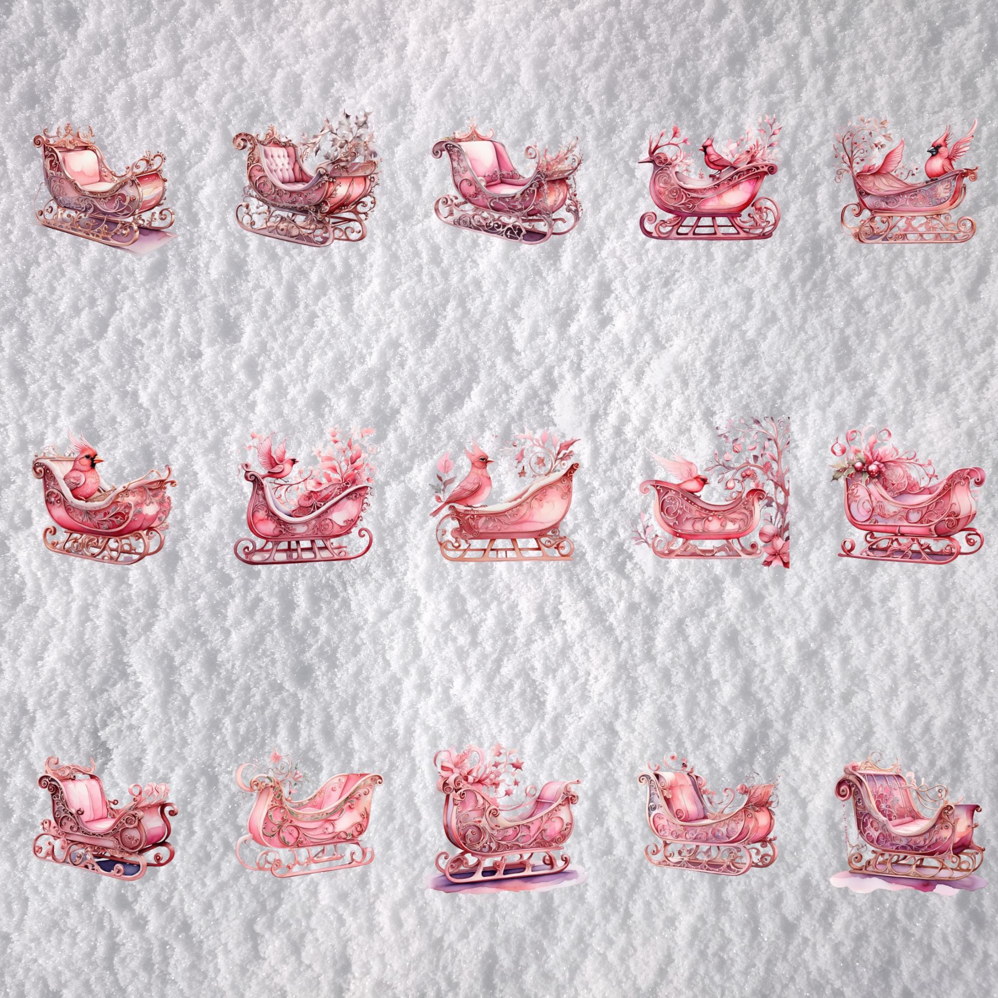 Sleigh Clipart, Christmas Clipart. Christmas PNG Bundle. Watercolor ...