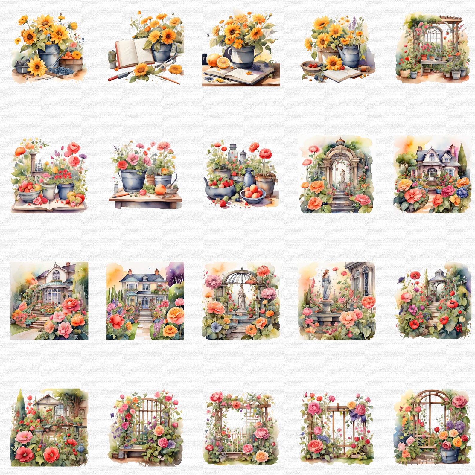 Watercolor Garden Flowers Clipart, Floral Garden Clipart, Garden ...