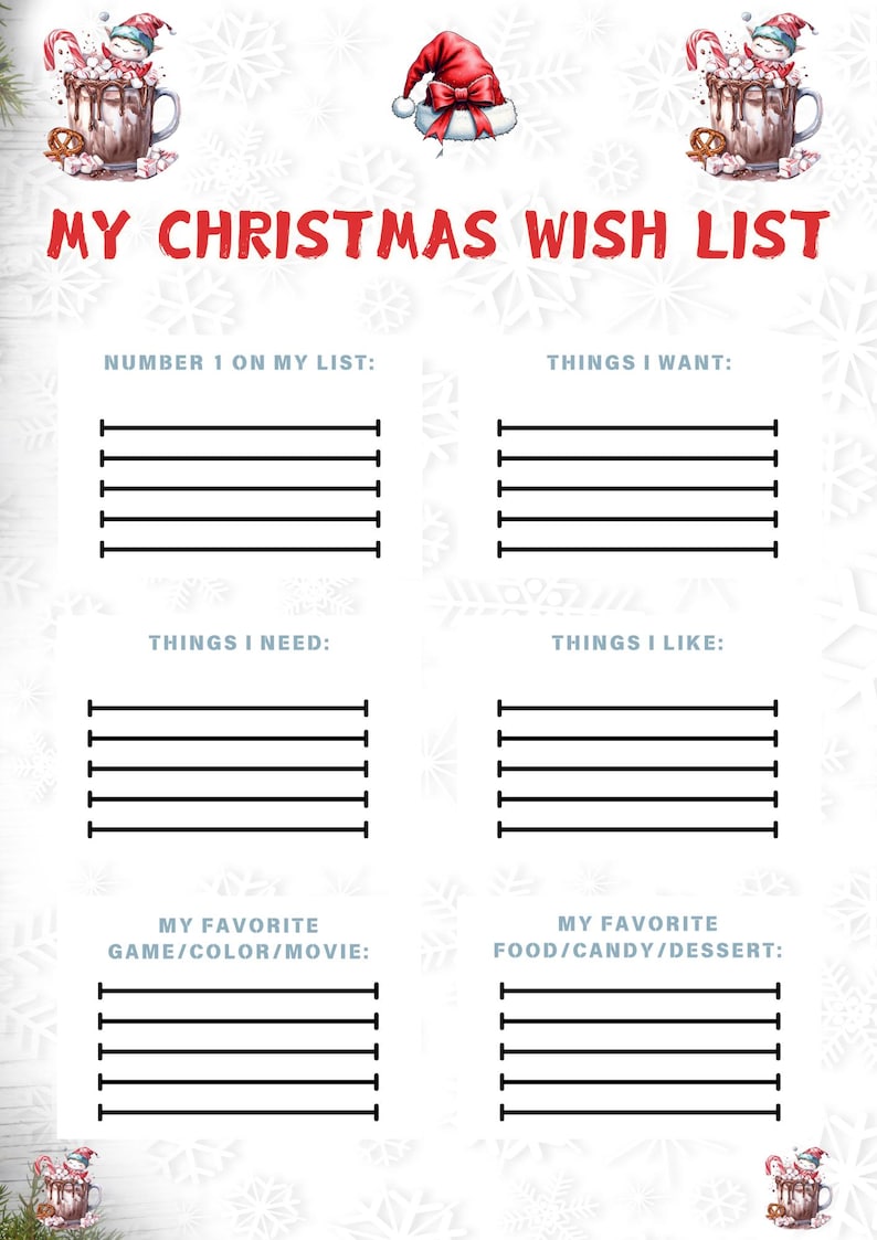 Kids Christmas Wish List, Printable Gift Wish List, Kids Holiday Wish ...