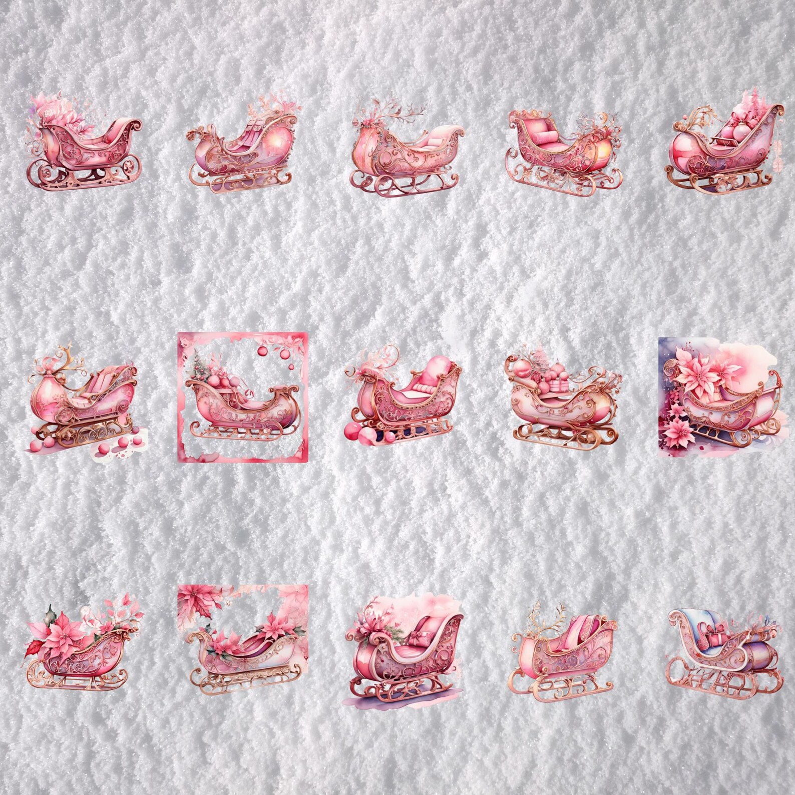 Sleigh Clipart, Christmas Clipart. Christmas PNG Bundle. Watercolor ...