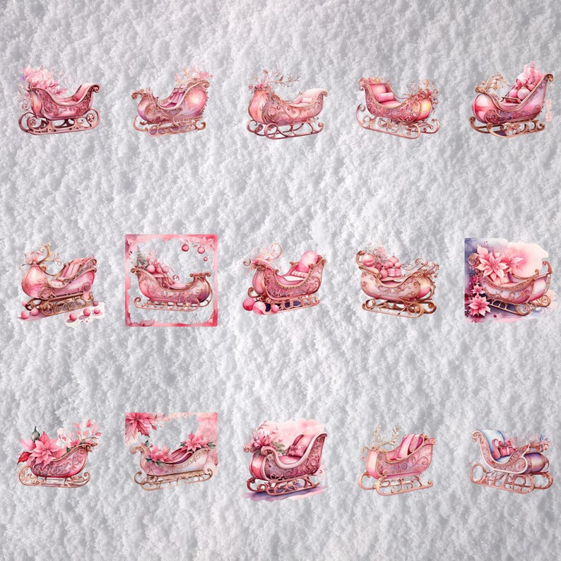 Sleigh Clipart, Christmas Clipart. Christmas PNG Bundle. Watercolor ...