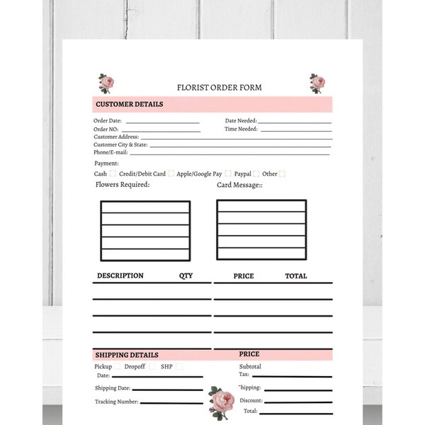 Florist Form - Etsy