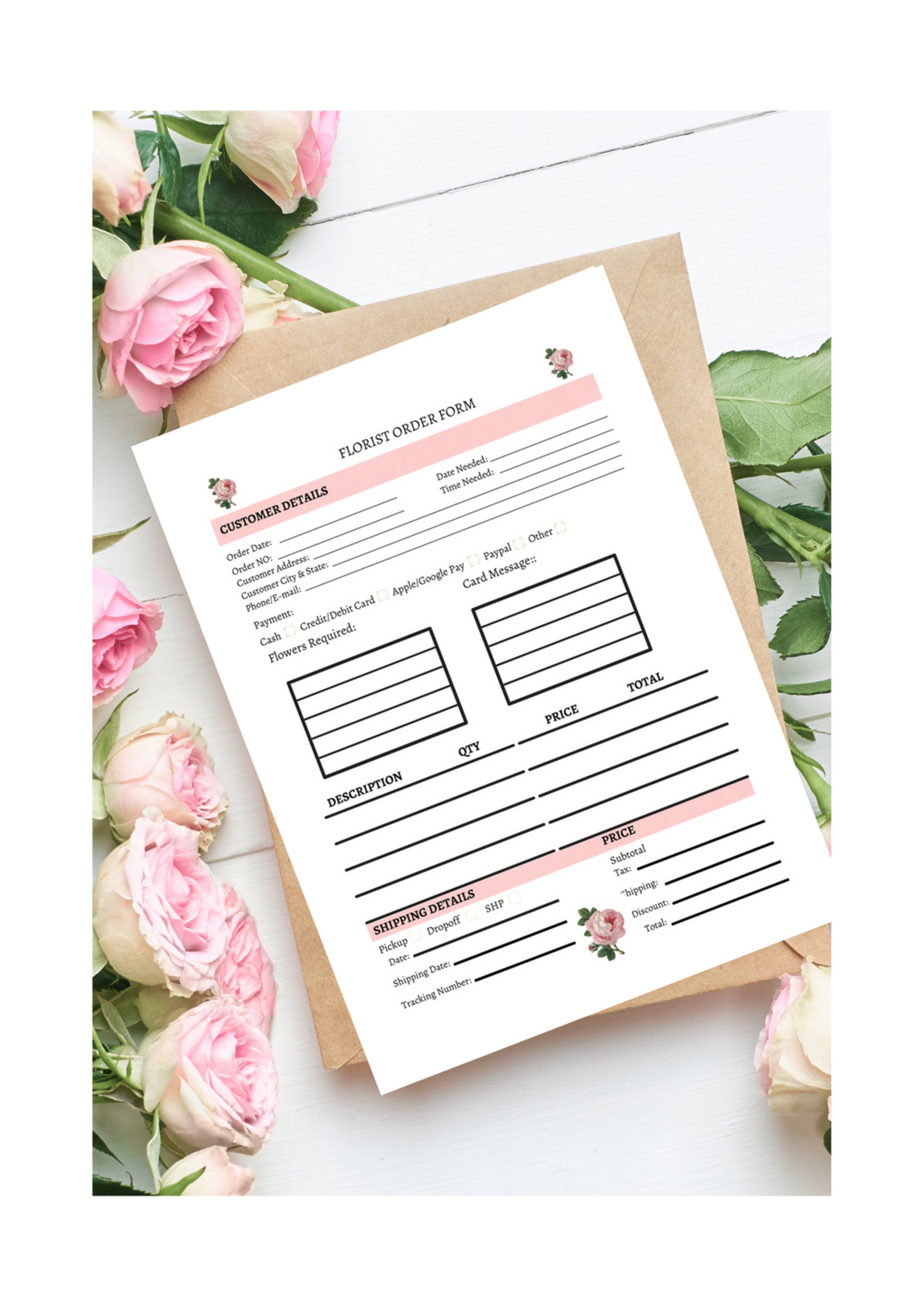Printable Florist Order Form, Flowers Order Form Template, Florist ...