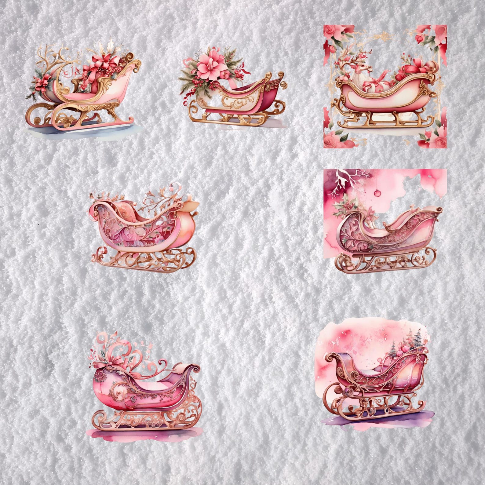 Sleigh Clipart, Christmas Clipart. Christmas PNG Bundle. Watercolor ...