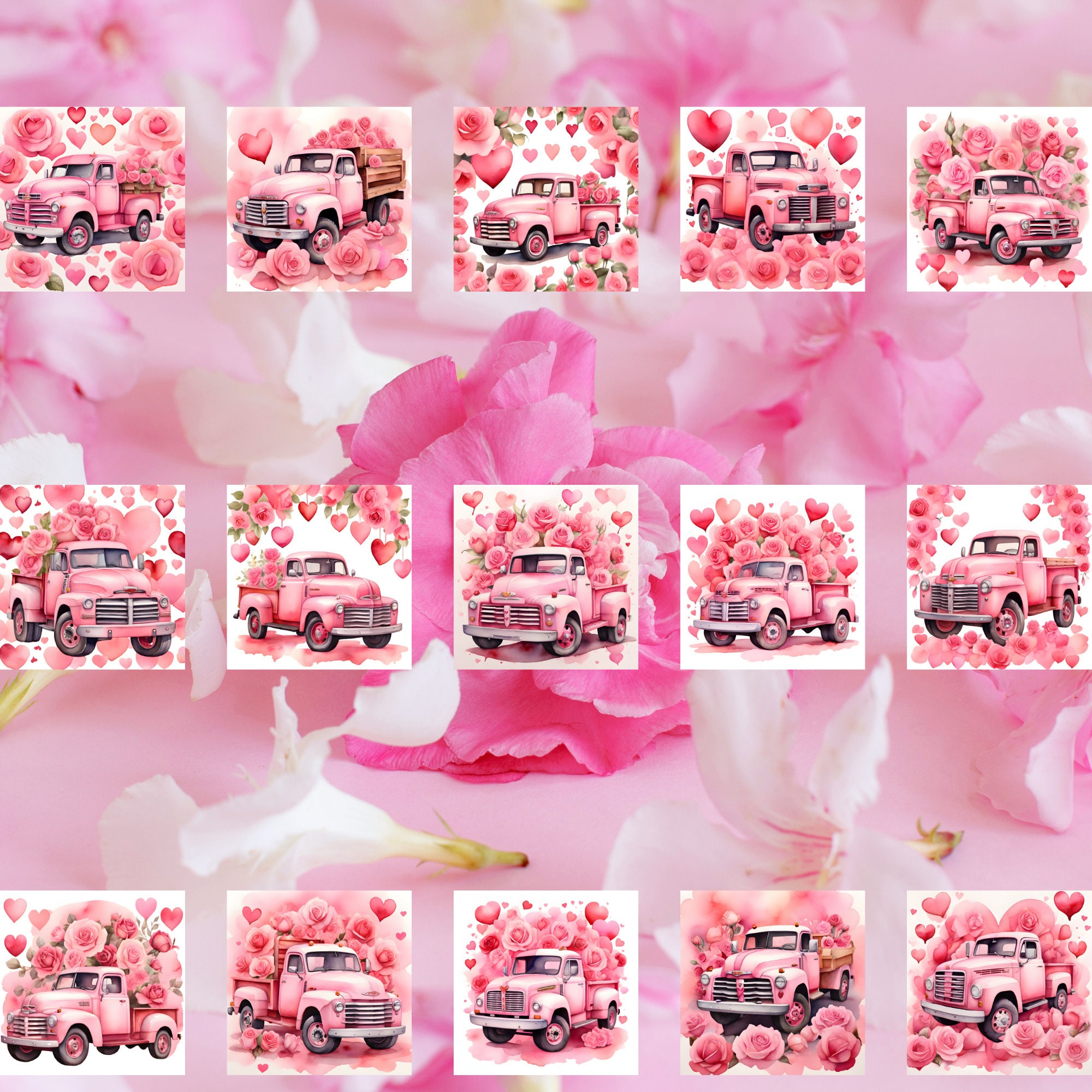 Watercolor Valentine's Day Clipart, Valentine Pink Truck, Valentine ...